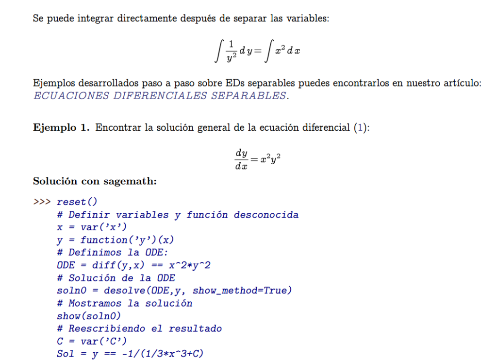 ecuaciones diferenciales de primer orden sagemath python